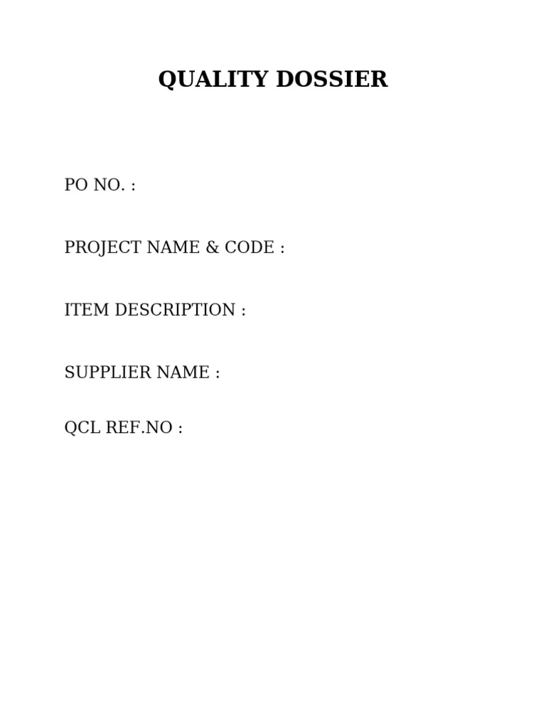 Quality Dossier Overview | PDF