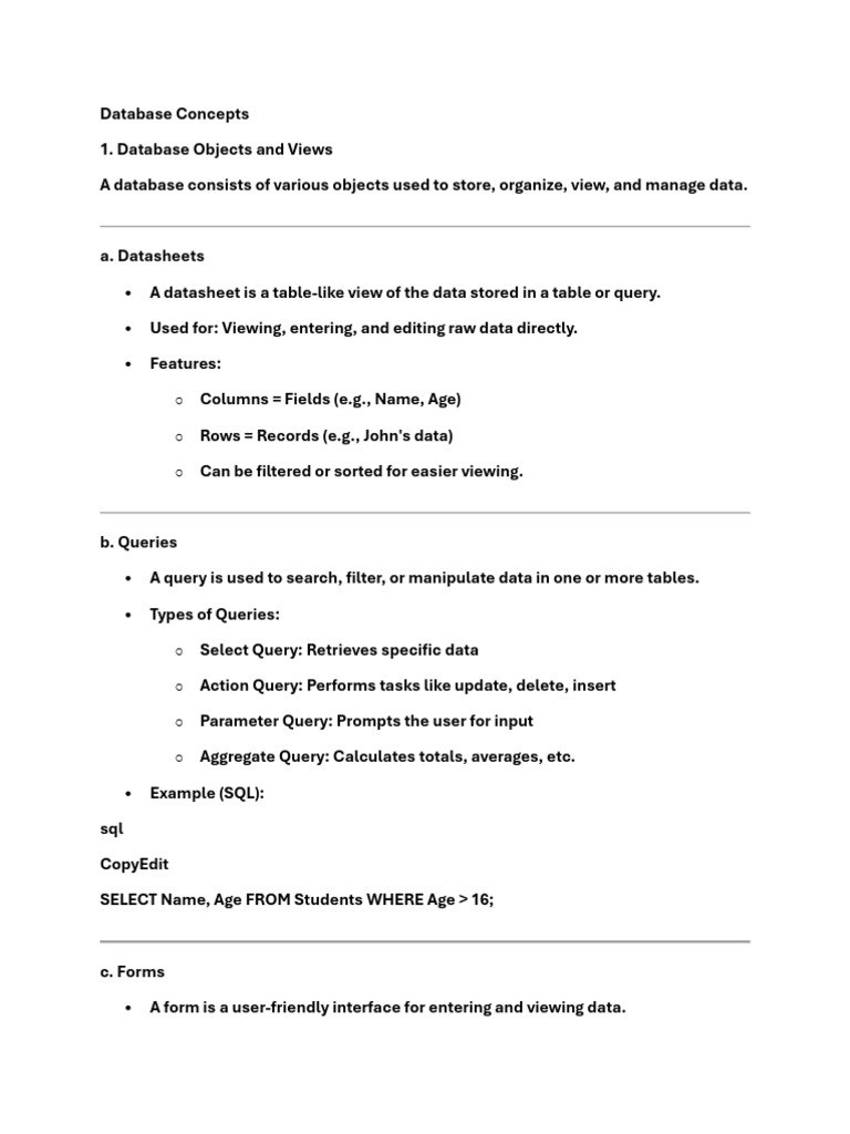 Database Concepts For Form 2 Term 2 2025 | PDF | Databases | Sql