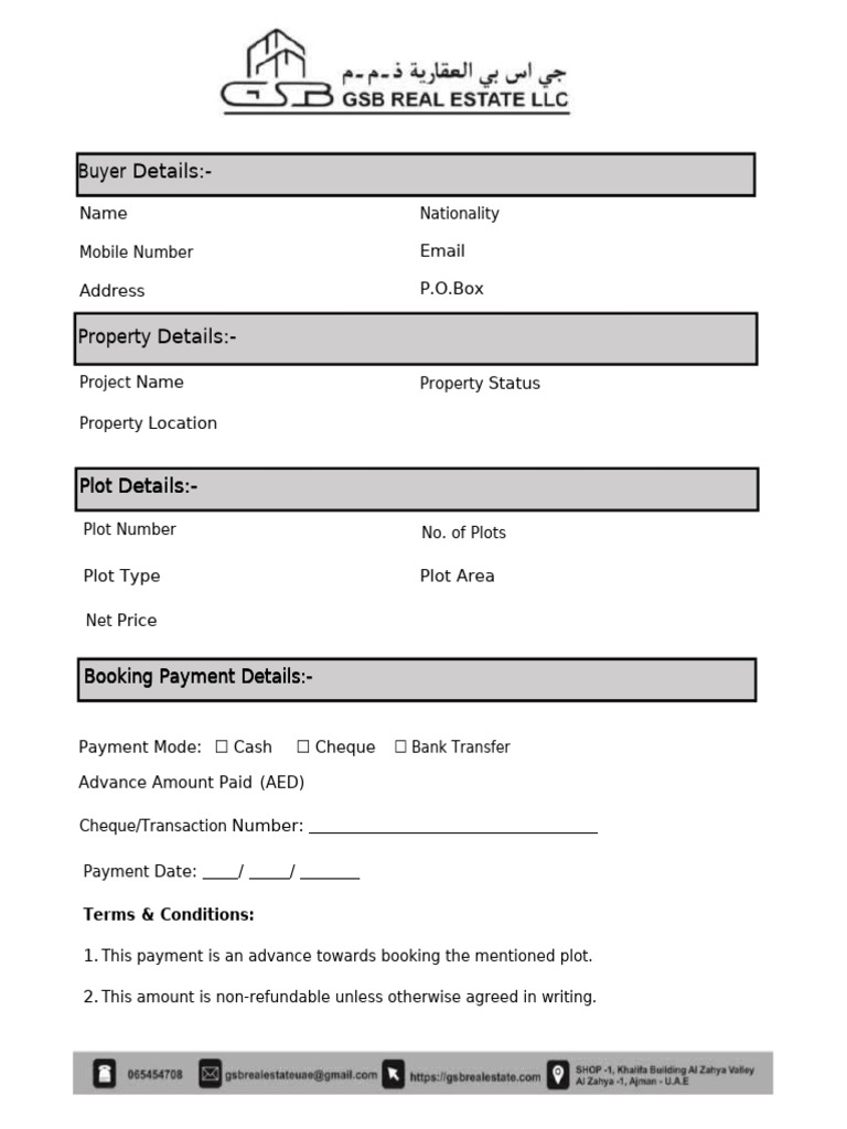 Real Estate Plot Booking Form | PDF