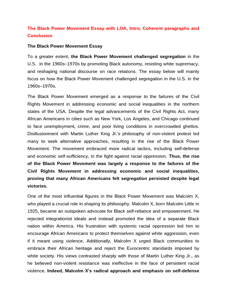 The Black Power Movement Essay With LOA Grade 12 C | PDF | Black Power | Black Panther Party