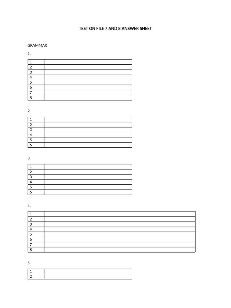 Test On File 7 and 8 Answer Sheet | PDF