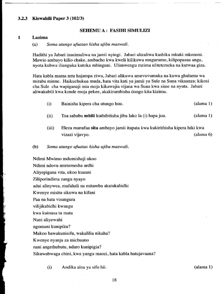2015 Kcse Kiswahili Pp3 | PDF