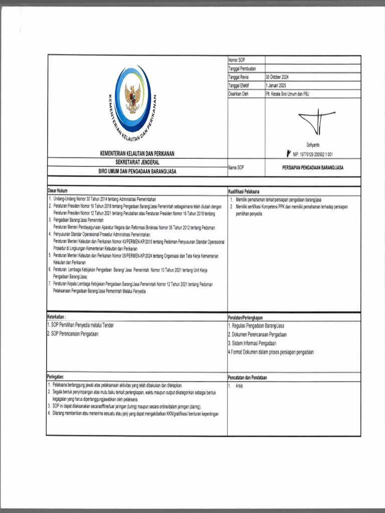 2. SOP Persiapan PBJ | PDF