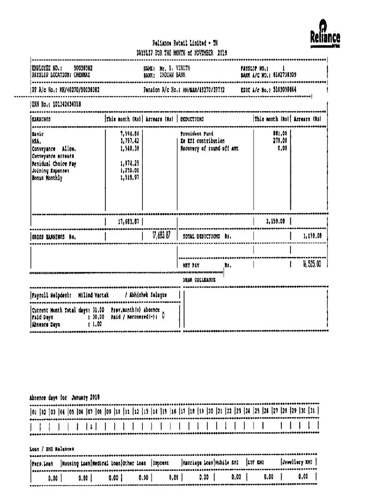 Ril Payslip 50038382 | PDF