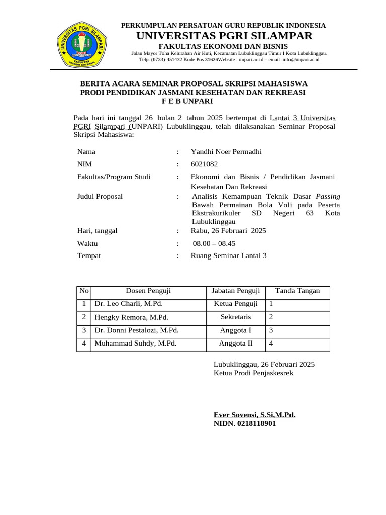 Berita Acara Seminar Proposal Skripsi | PDF