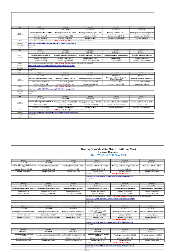 Day 2 - 21st CIETAC Cup Hearing Schedule (General Rounds) | PDF