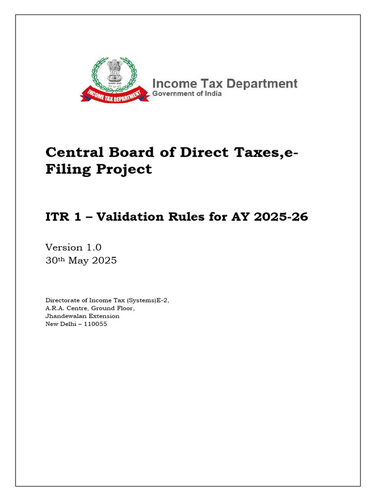 CBDT E-Filing ITR 1 Validation Rules AY 2025-26 V0.1 | PDF | Cost Of ...