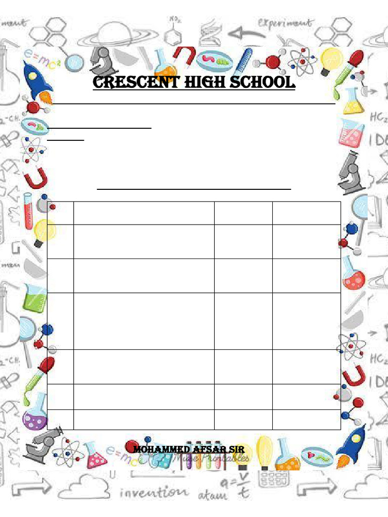 Crescent High School Fa Activies Booklet 2025-26 Corrected | PDF | Physical Sciences | Chemistry