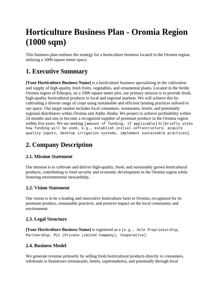 Horticulture Business Plan | PDF | Agriculture | Horticulture