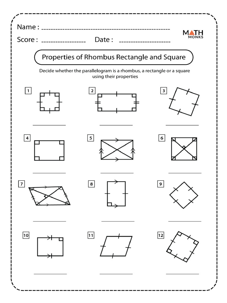 Properties of Rhombus Rectangle and Square Worksheet | PDF