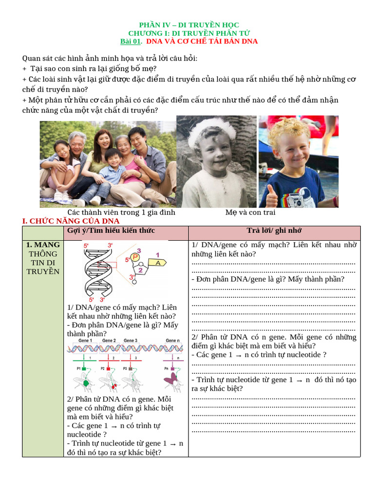 Kntt - - vở Ghi - - bài 1- Dna Và Cơ Chế Tái Bản Dna | PDF