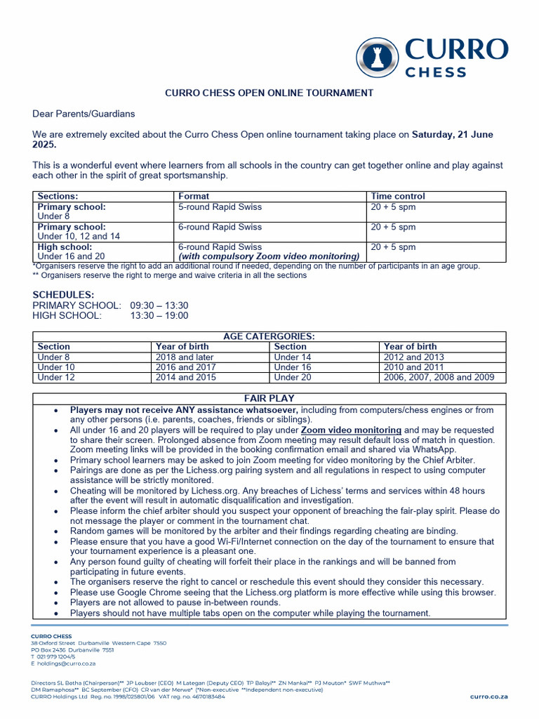 Curro Chess Open Tournament 21 June 2025 | PDF
