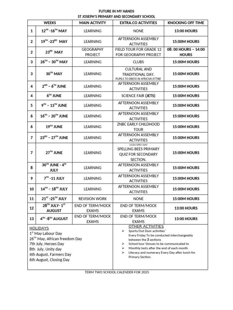 Term 2 School Calendar | PDF