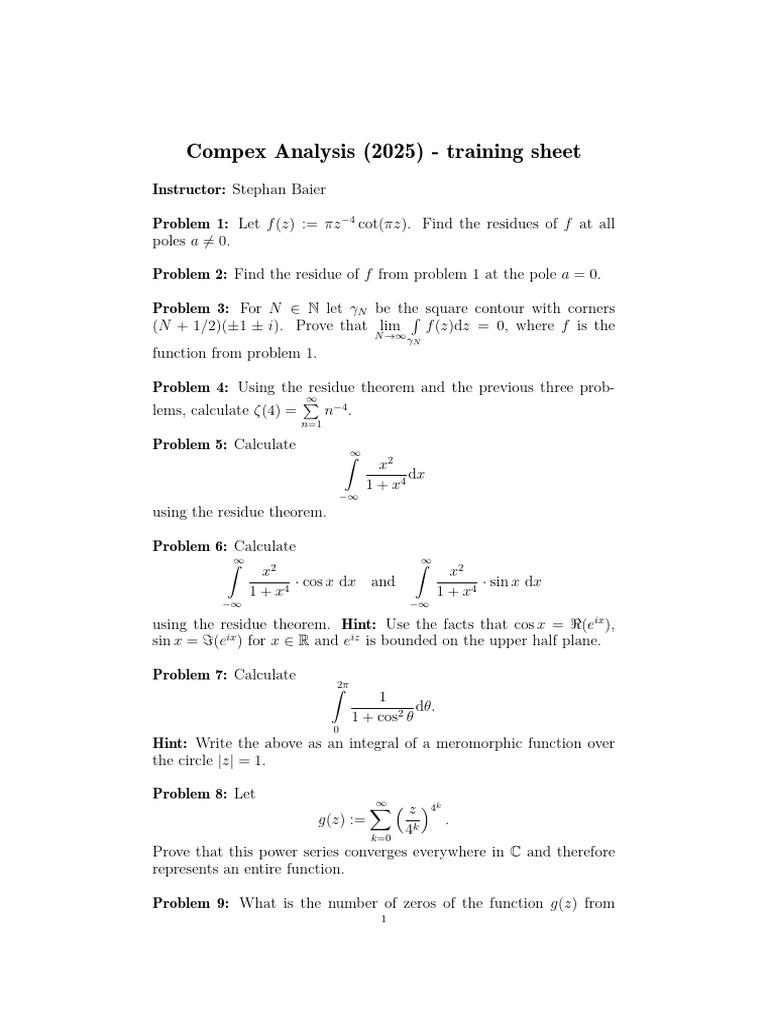Complex Analysis Problem Sheet 3 | PDF