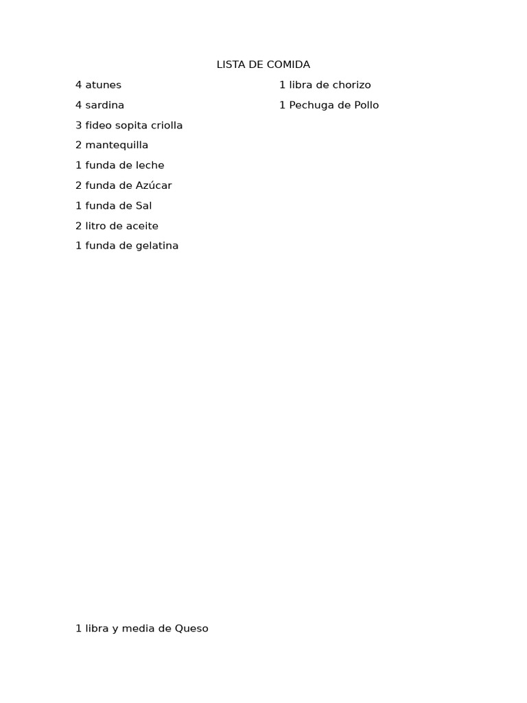 Lista de Comida | PDF
