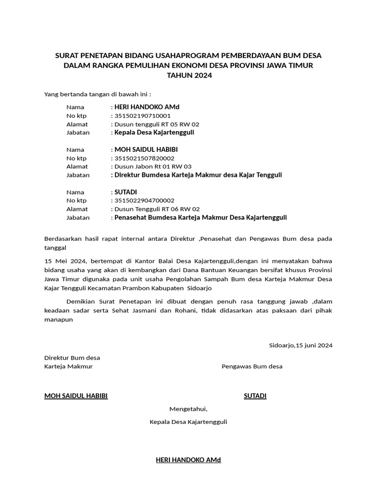 Surat Penetapan Bidang Usaha | PDF