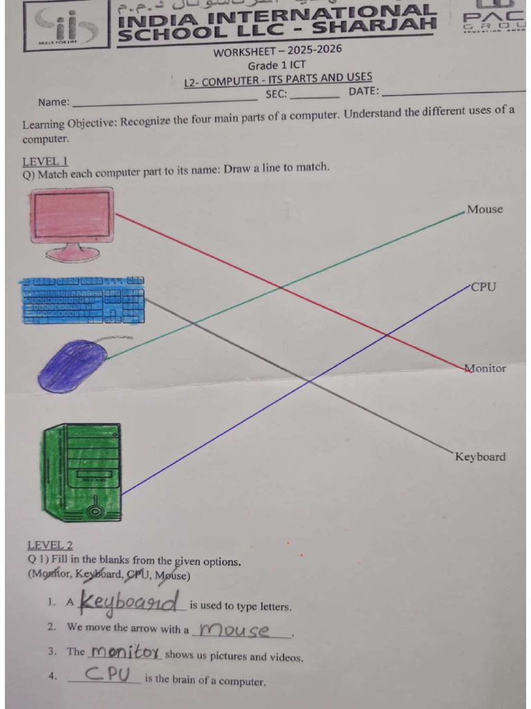 Answers-Computer Its Parts and Uses WORKSHEET | PDF
