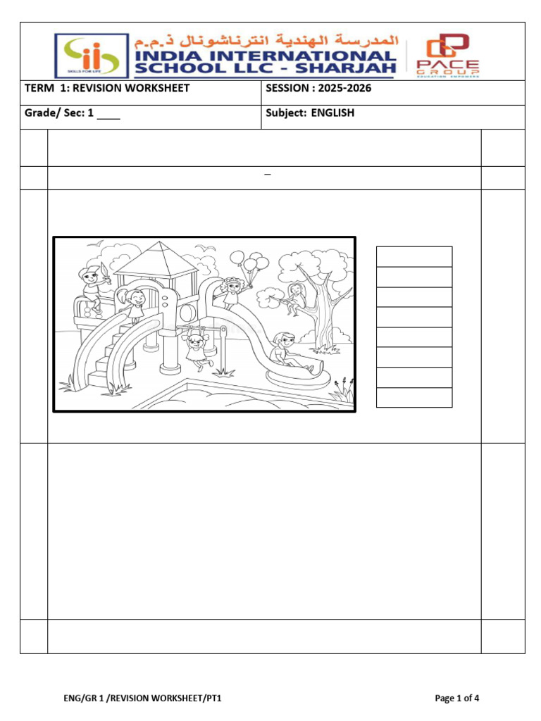 Gr 1 Eng Pt1 Revision Worksheet 2025-2026 | PDF