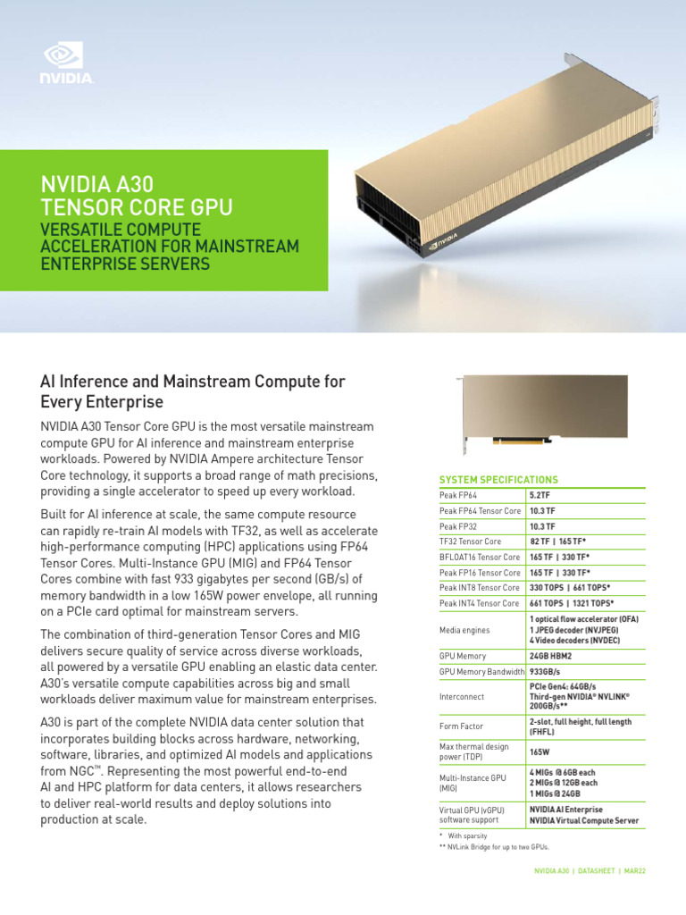 A30-Datasheet 240818 151232 | PDF | Graphics Processing Unit | Computing