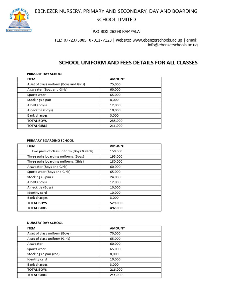 School Uniform and Fees Details For All Classes | PDF | Uniforms | Dress Codes