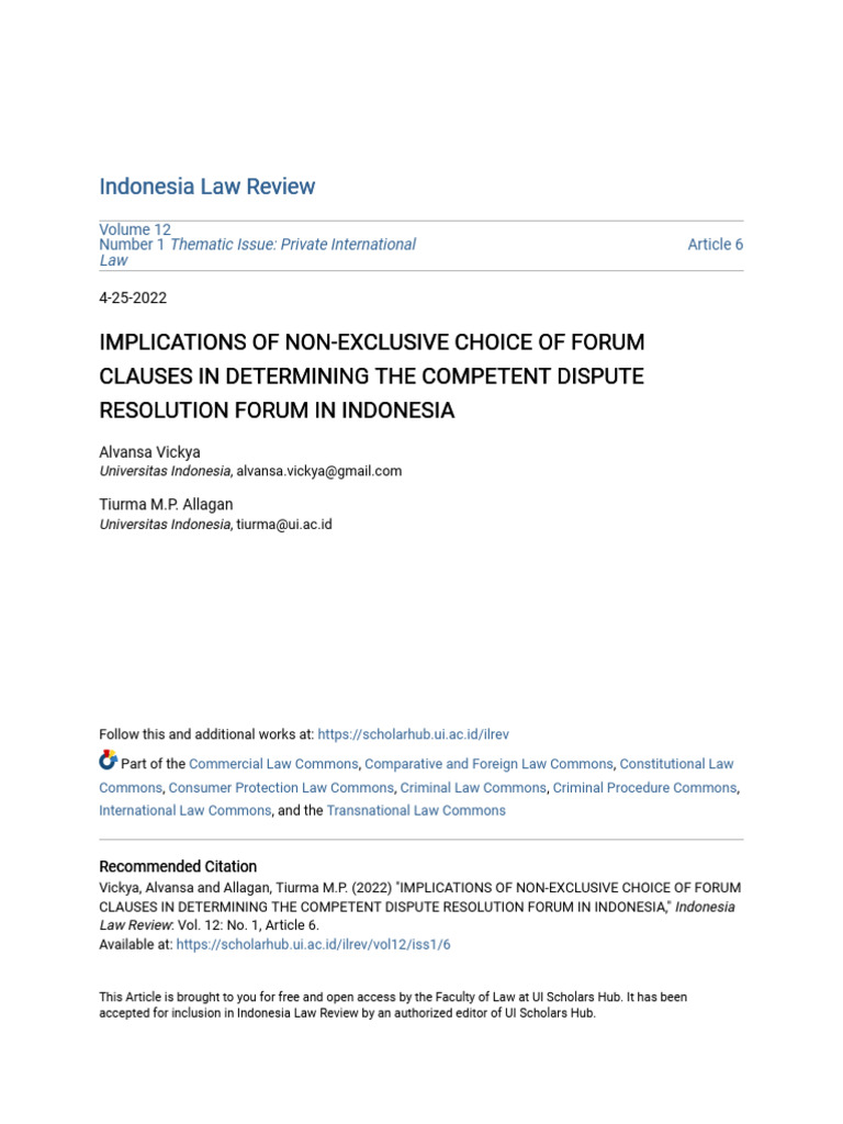 Implications of Non-Exclusive Choice of Forum | PDF | Judgment (Law ...