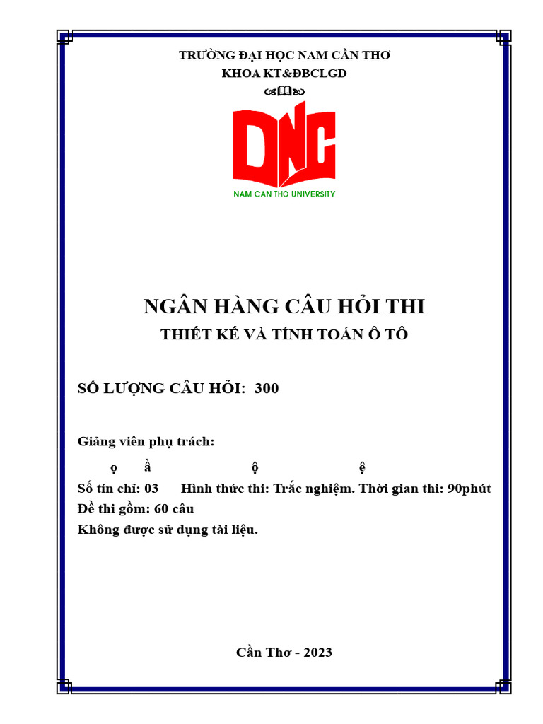 Thiet Ke Va Tinh Toan o To (300) - Câu Hỏi | PDF