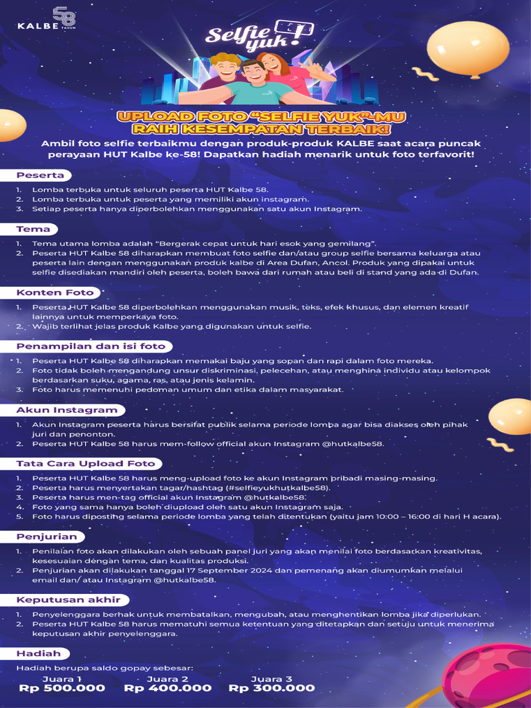 HUT Kalbe 58 - T&C Selfie Yuk | PDF