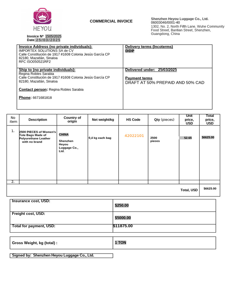 Proforma Invoice for Tote Bags | PDF | Freight Transport | Supply Chain ...