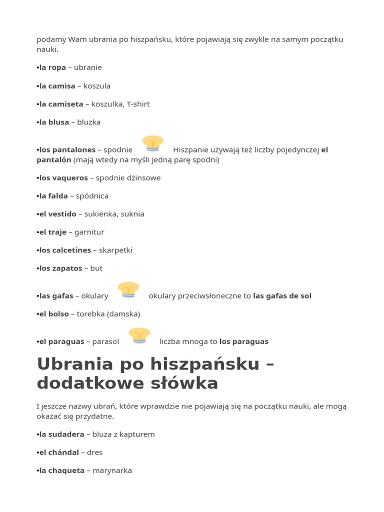 La Ropa Espanol Diccionario | PDF