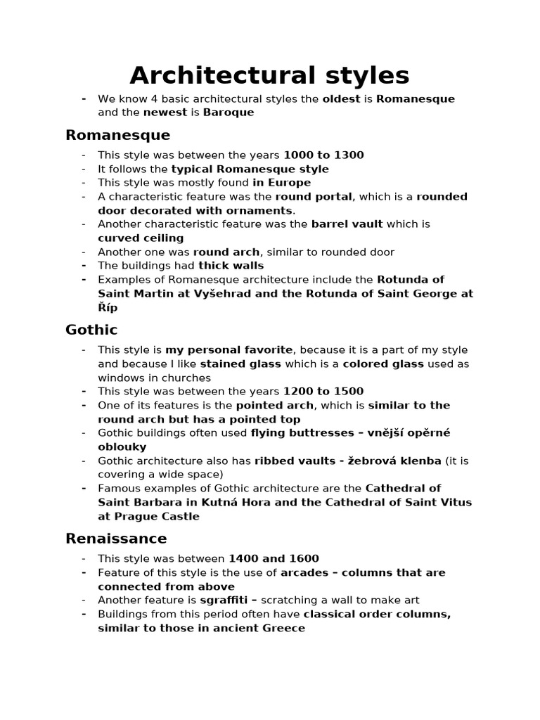 Overview of Architectural Styles | PDF | Gothic Architecture | European ...