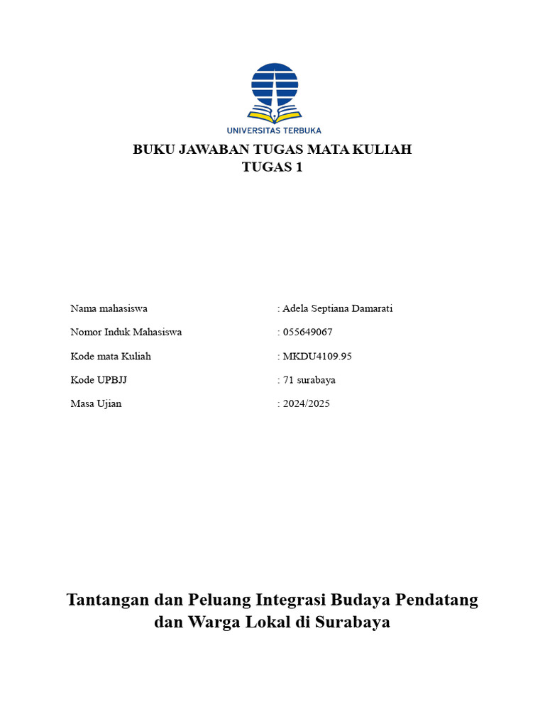 Adela Ilmu Sosial Budaya Tugas 1 Tuton | PDF