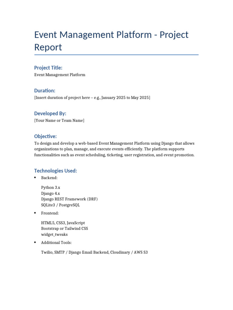 Event Management Platform Report | PDF | Databases | Software Engineering