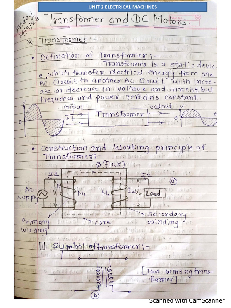 UNIT 2 Electrical machines TRANSFORMER & DC MOTORS | PDF