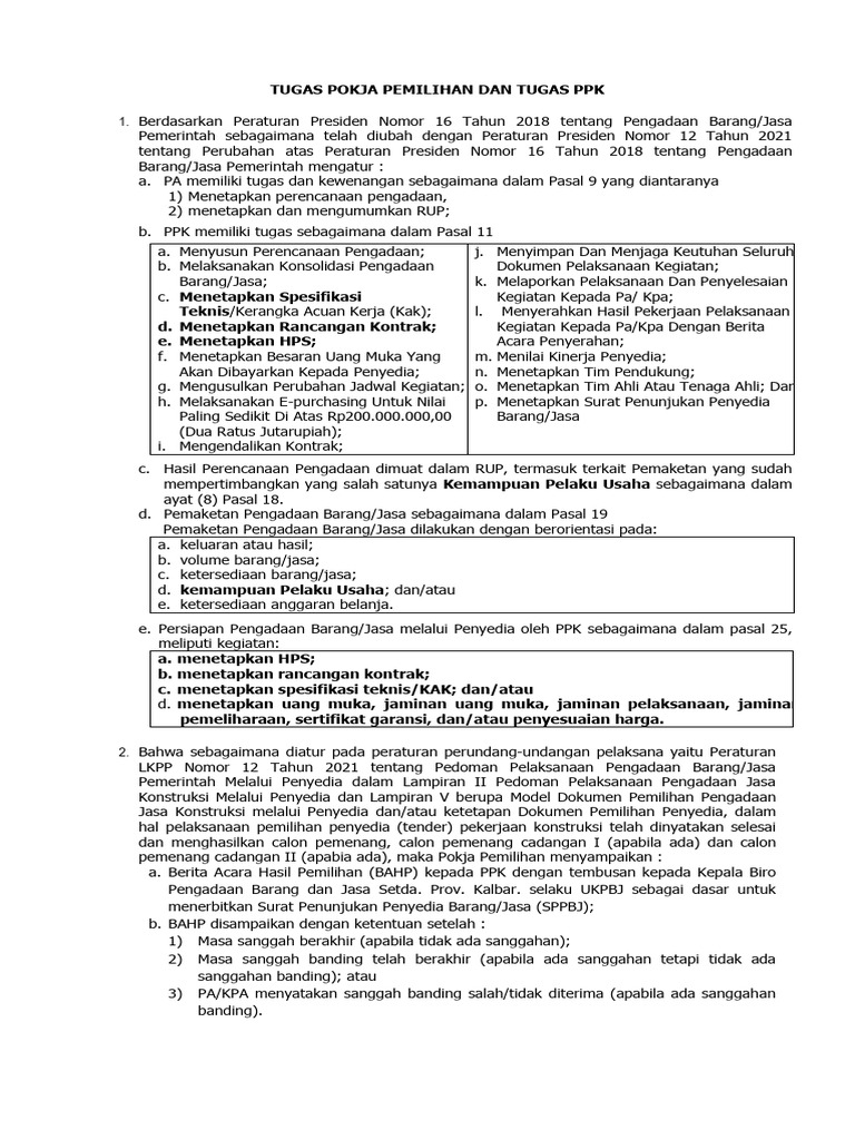 Tugas Pokja Dan PPK | PDF