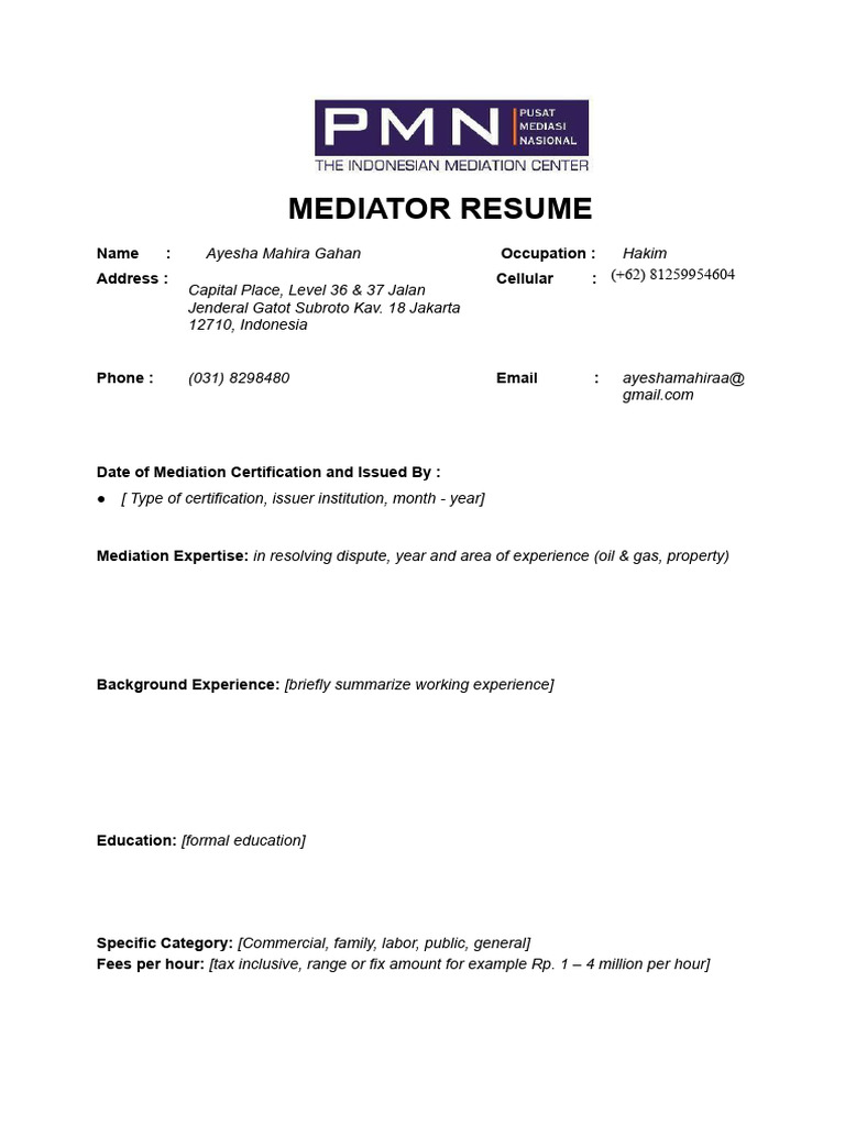Format Mediator Resume Nov19 2 | PDF