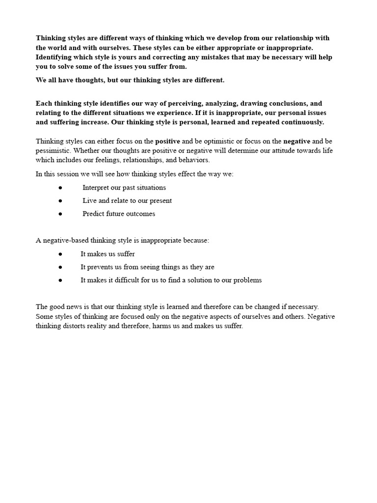 Thinking Style-Irrational Thoughts | PDF | Thought | Rationality