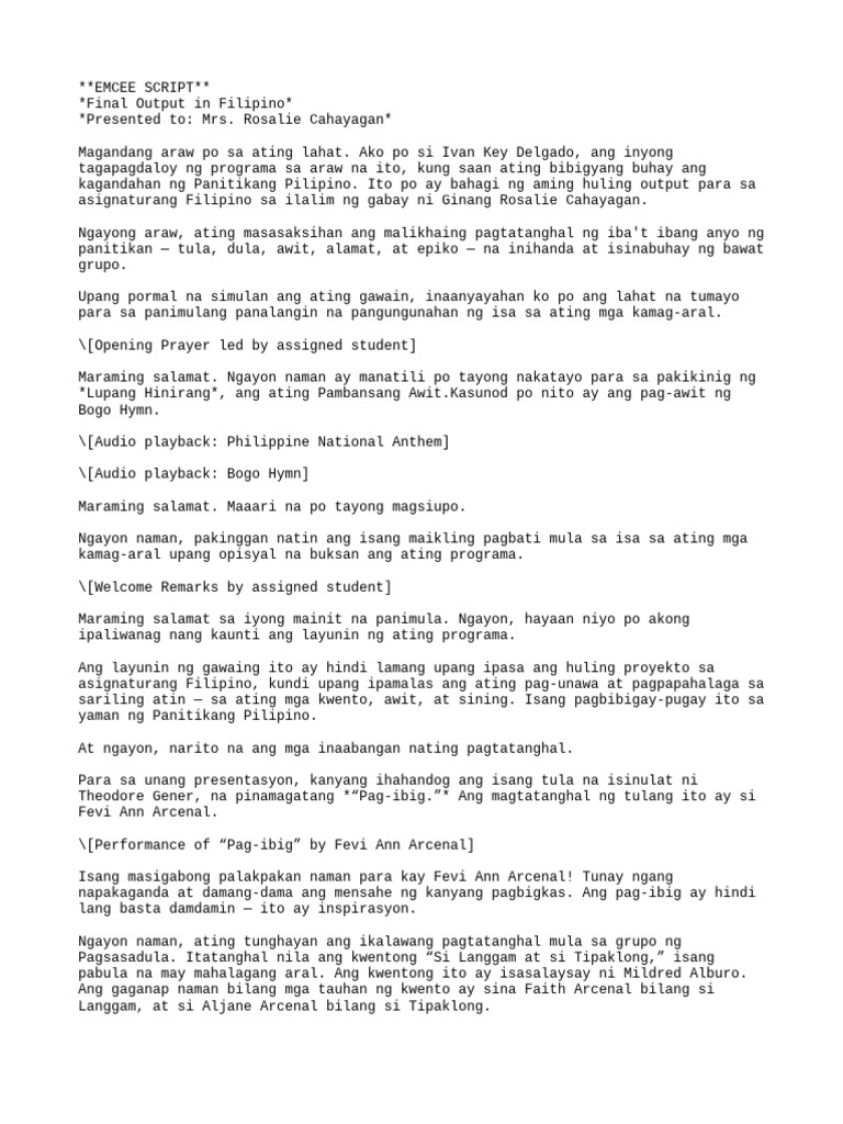 EMCEE, Remarks, and Prayers SCRIPT | PDF