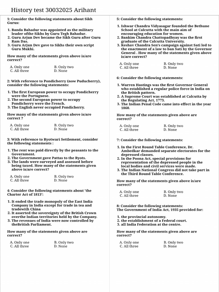 Class Test History | PDF