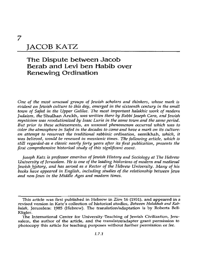 Jacob Katz The Dispute Between Jacob Ber | PDF