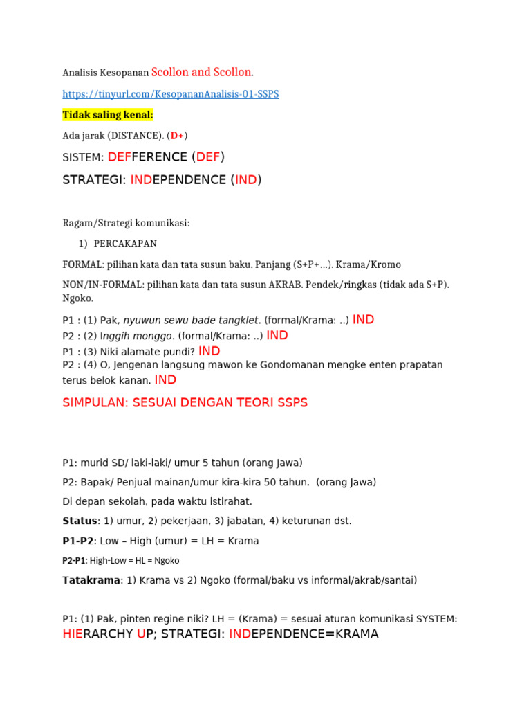 Analisis Kesopanan Scollon & Scollon | PDF
