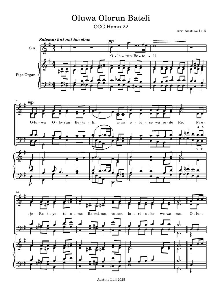 Oluwa Olorun Bateli - (CCC Hymn 22) | PDF