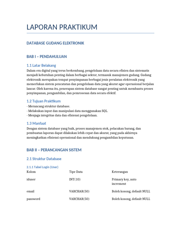 Laporan Praktek Sistem Database Gudang Lengkap | PDF