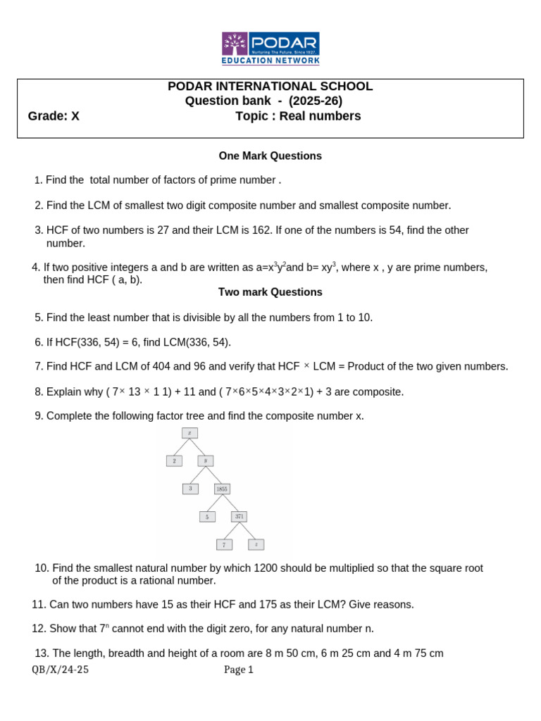 Grade X Real Numbers Question Bank | PDF | Mathematics | Mathematical ...