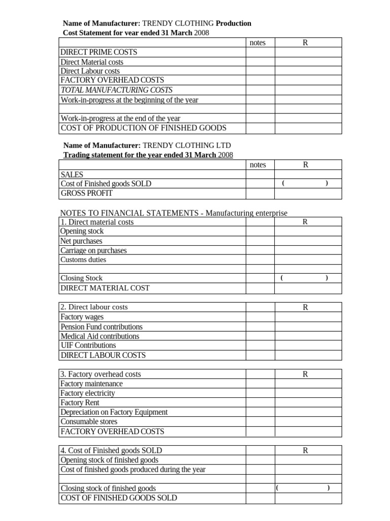 Production Cost Statement Template Example | PDF | Cost | Cost Of Goods ...