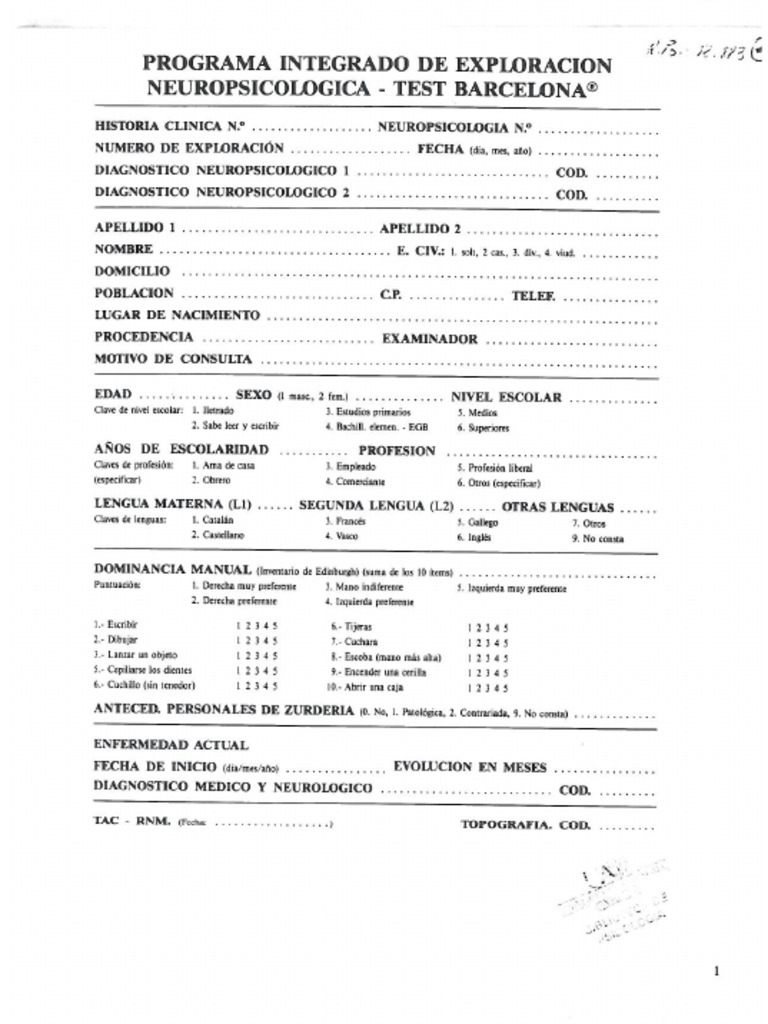 Protocolo Del Test Barcelona. | PDF