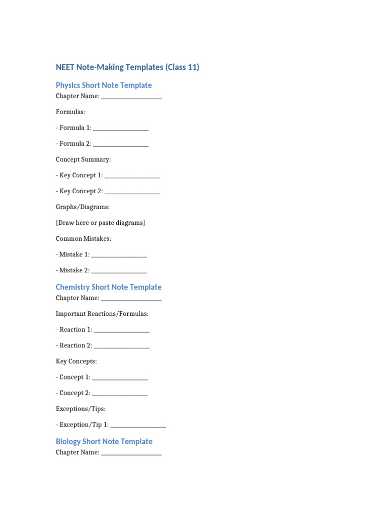 NEET Note Templates Class11 | PDF