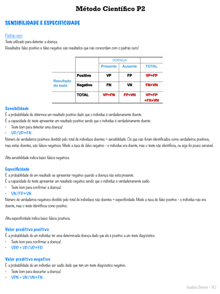 Sensibilidade e Especificidade em Testes Diagnósticos | PDF | P-valor ...