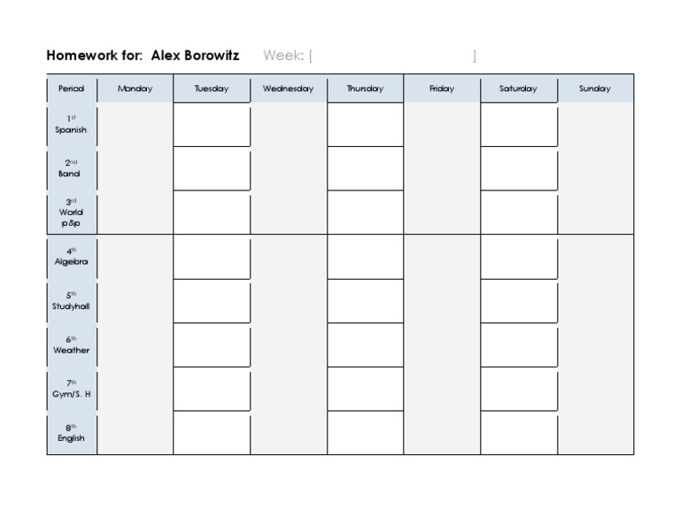 Weekly Homework Schedule for Alex | PDF