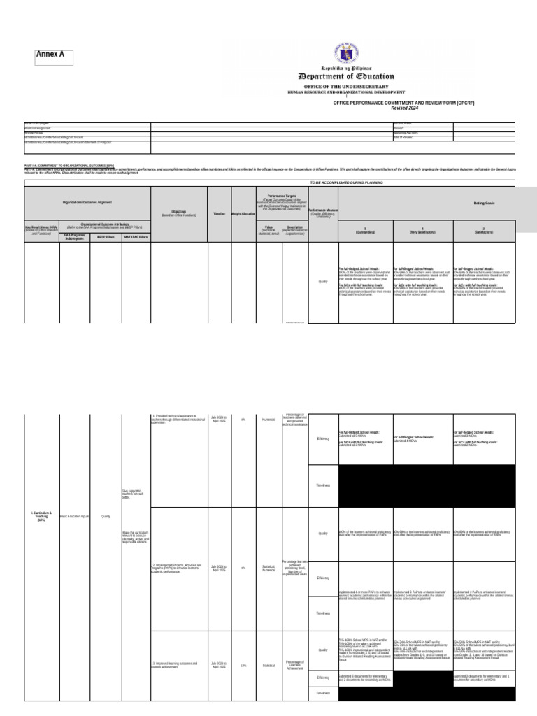 OPCRF 2024: Employee Performance Review | PDF | Inclusion (Education ...