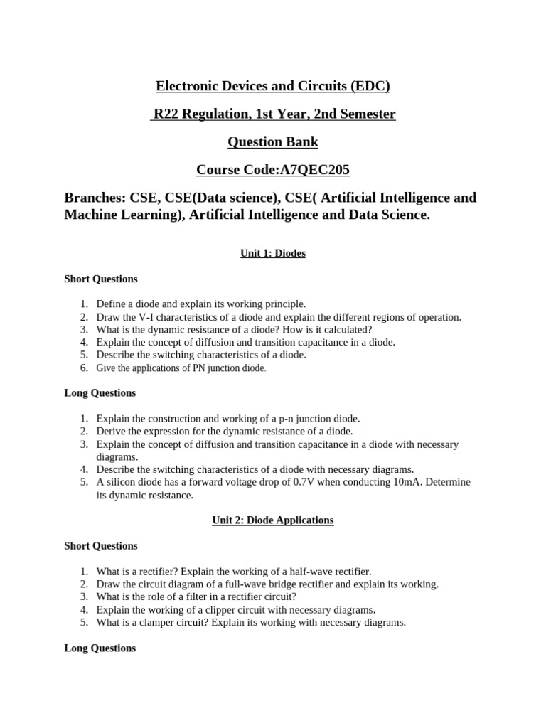 Edc Question Bank Cc-A7qec205 | PDF | Transistor | Bipolar Junction Transistor
